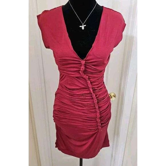 Dresses | Leon Max Limited Edition Dress Xs Red Pure Silk Lined Ruched ...